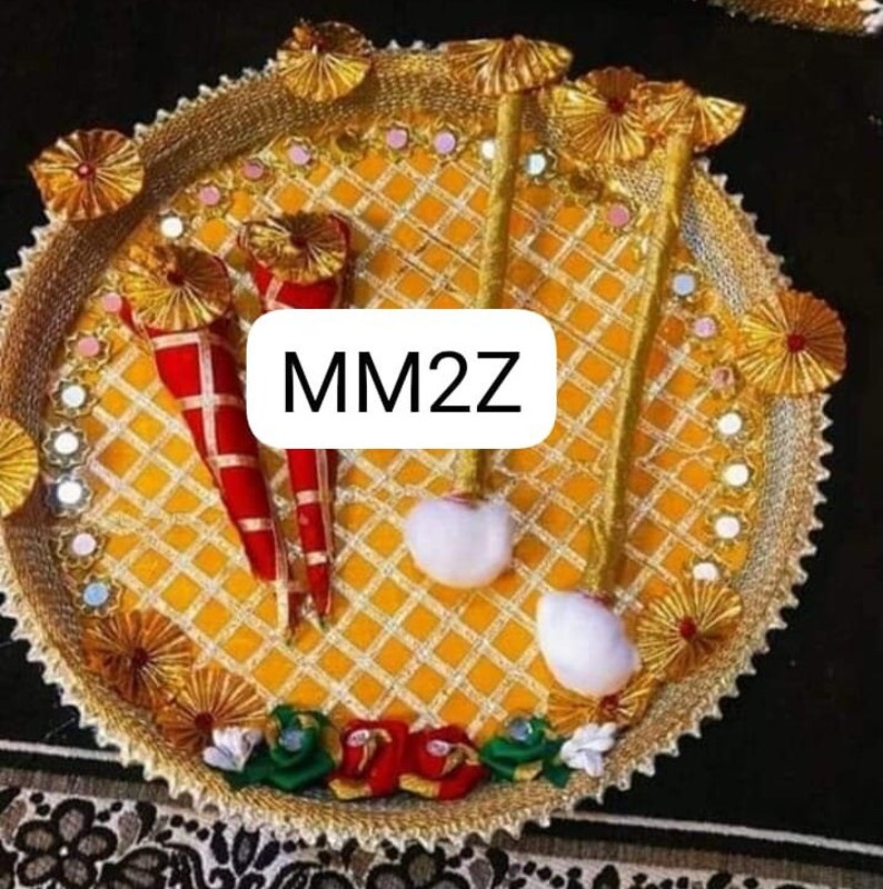 Red Green Yellow Indian Traditional Mehndi Platter Mehndi Thaal Wedding ...
