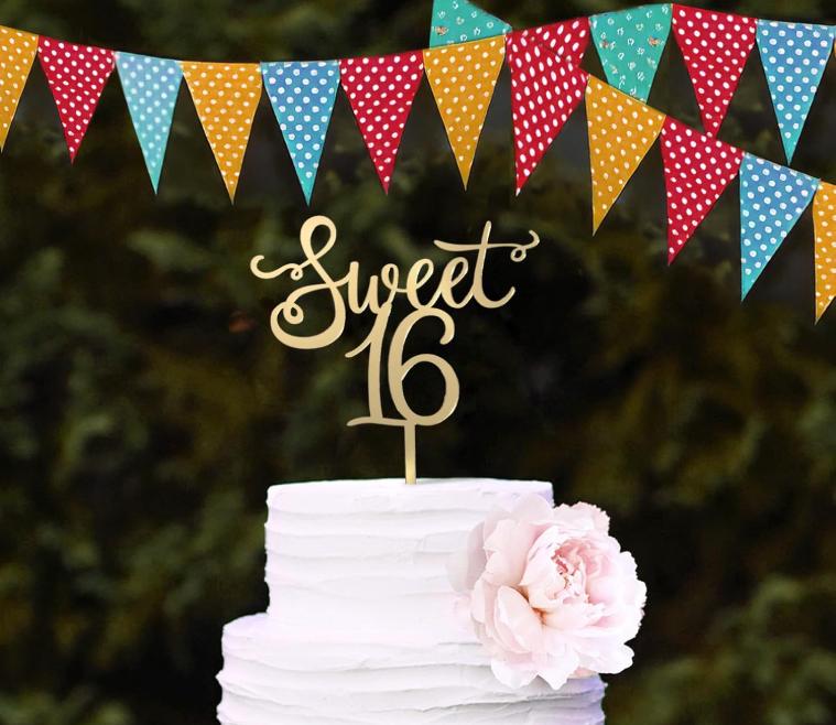 Shiny Acrylic Happy Sweet 16 Birthday Cake Topper, 7.5" X 6", Cheer to ...