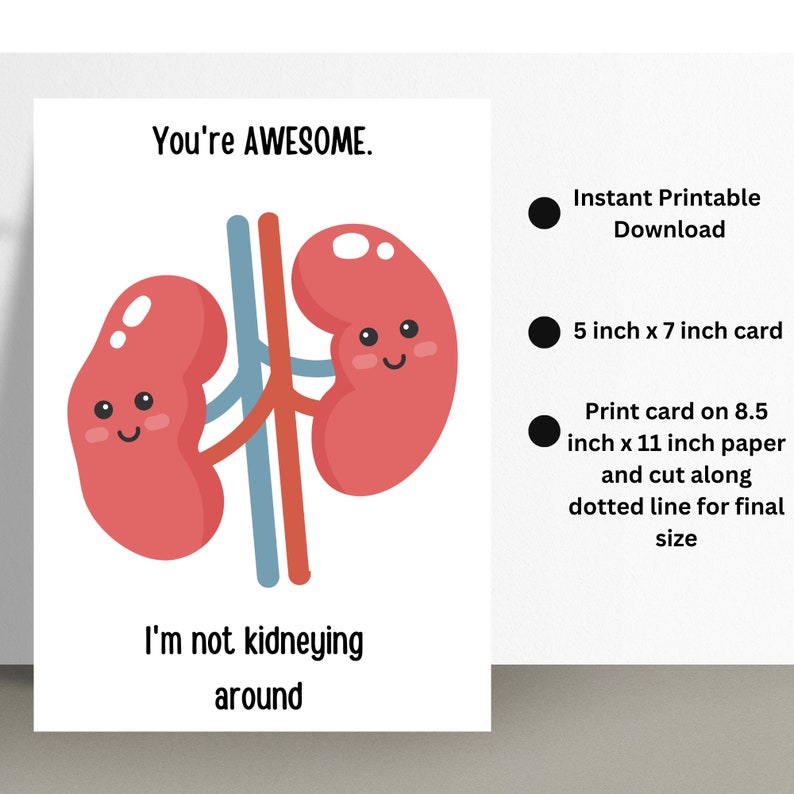 Funny Kidney Printable Valentine's Day Card, Digital Download Card for ...