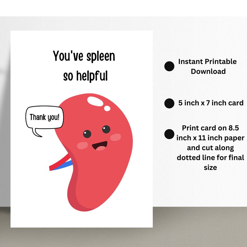 Funny Spleen Printable Thank You Card, Digital Download Card for ...