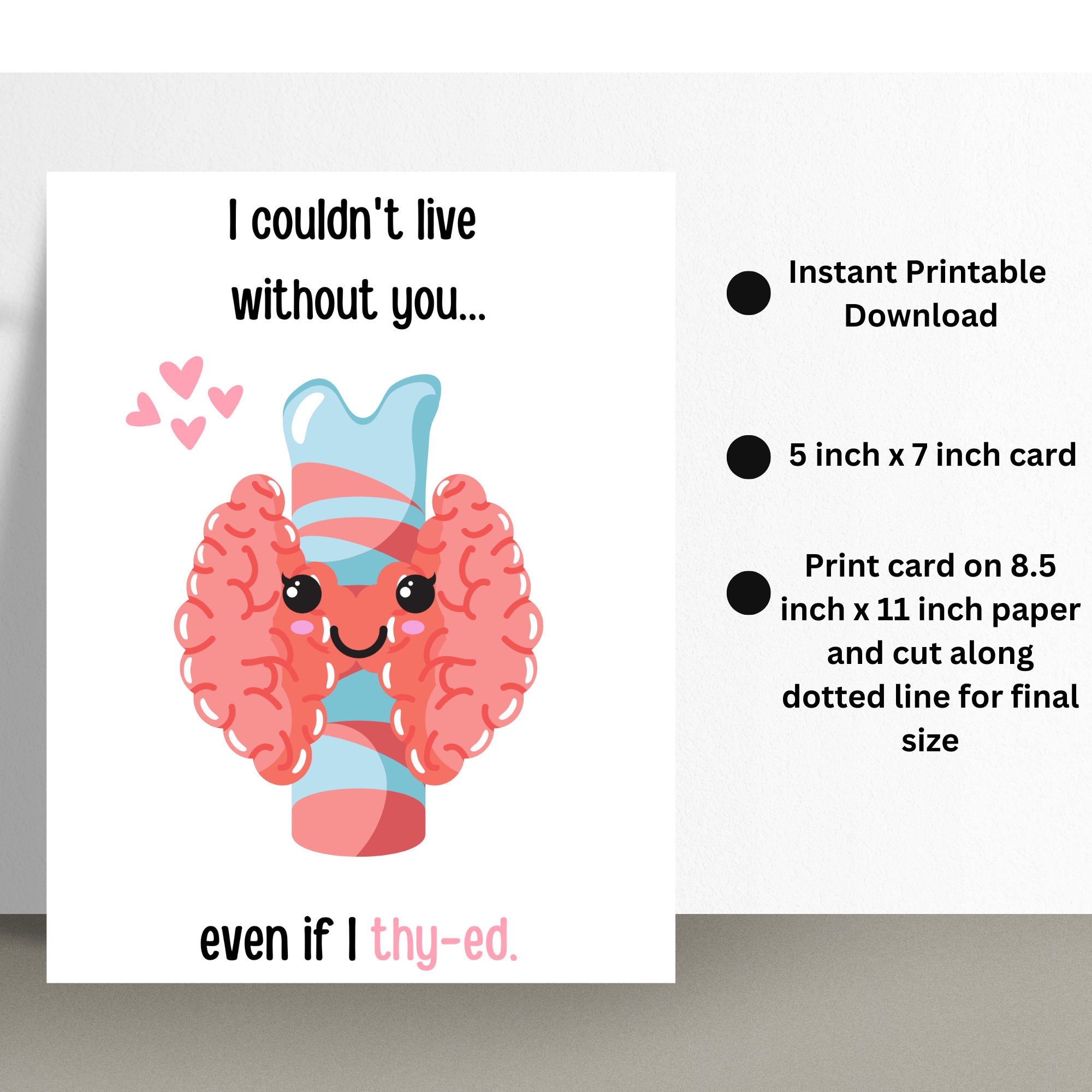 Funny Thyroid Printable Valentine's Day Card, Digital Download Card for ...