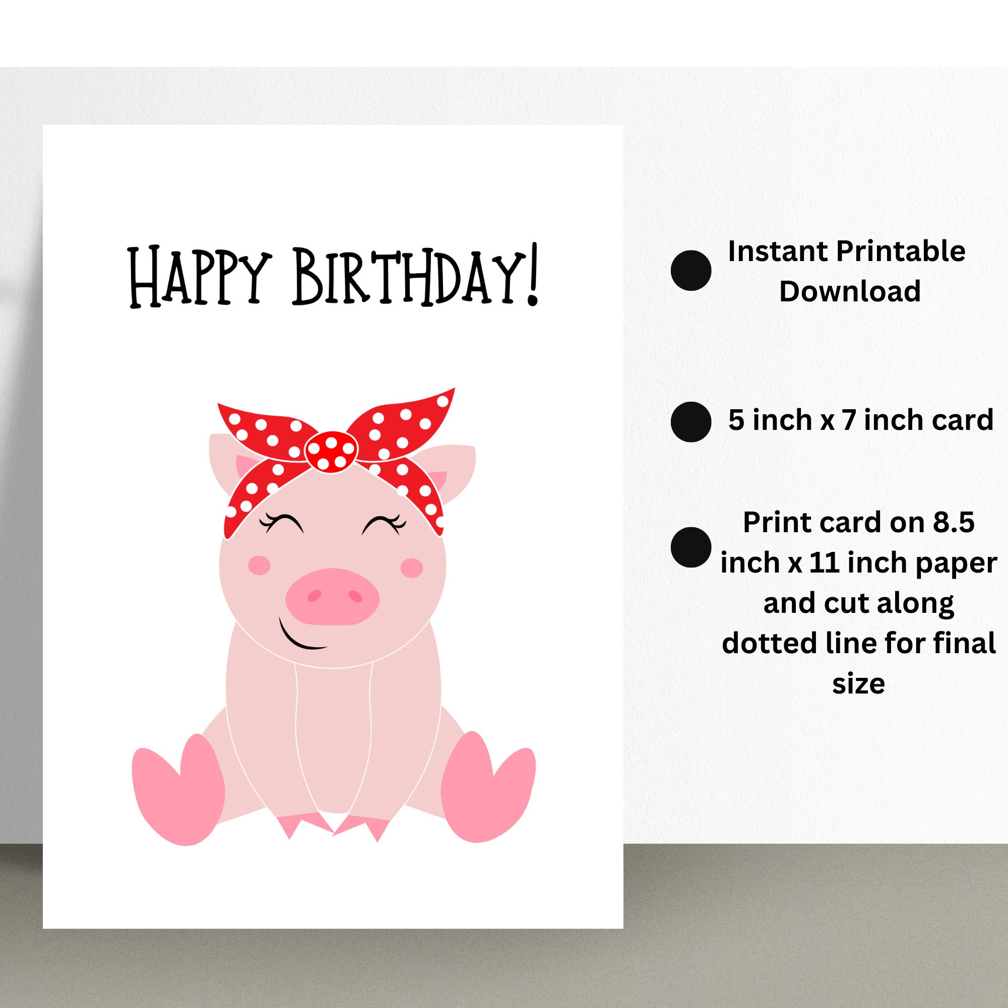 Pig Printable Birthday Card, Digital Download Card for Pig Lovers ...