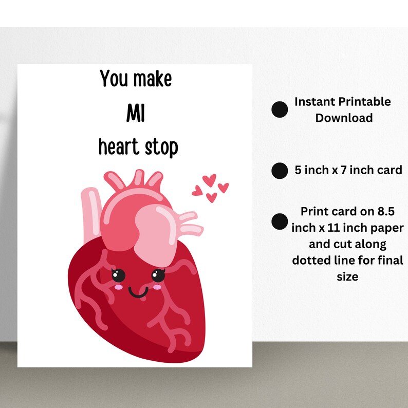 Funny Mi/heart Attack Printable Valentine's Day Card, Digital Download ...