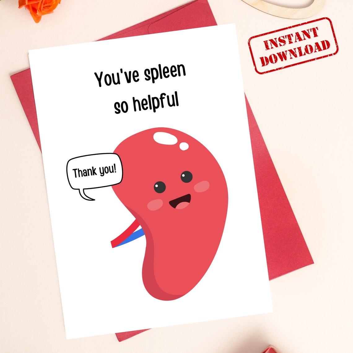 Funny Spleen Printable Thank You Card, Digital Download Card for ...