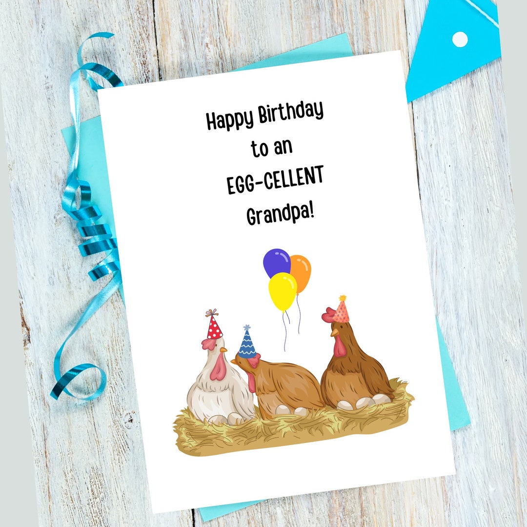 Funny Chicken Printable Birthday Card for Grandpa, Digital Download ...