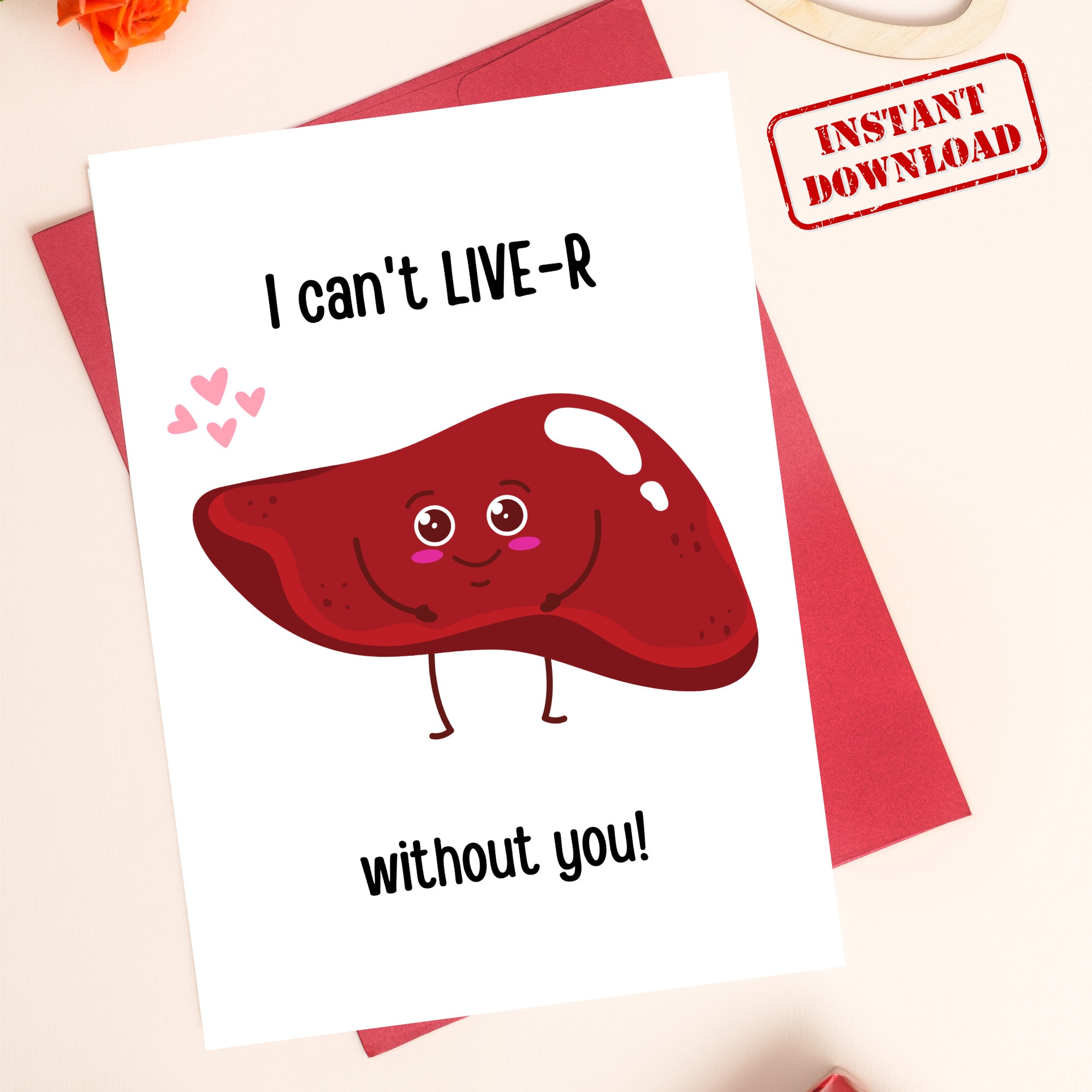 Funny Liver Printable Valentine's Day Card, Digital Download Card for ...