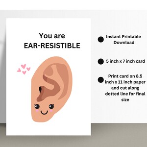 Funny Ear Printable Valentine's Day Card, Digital Download Card for ...