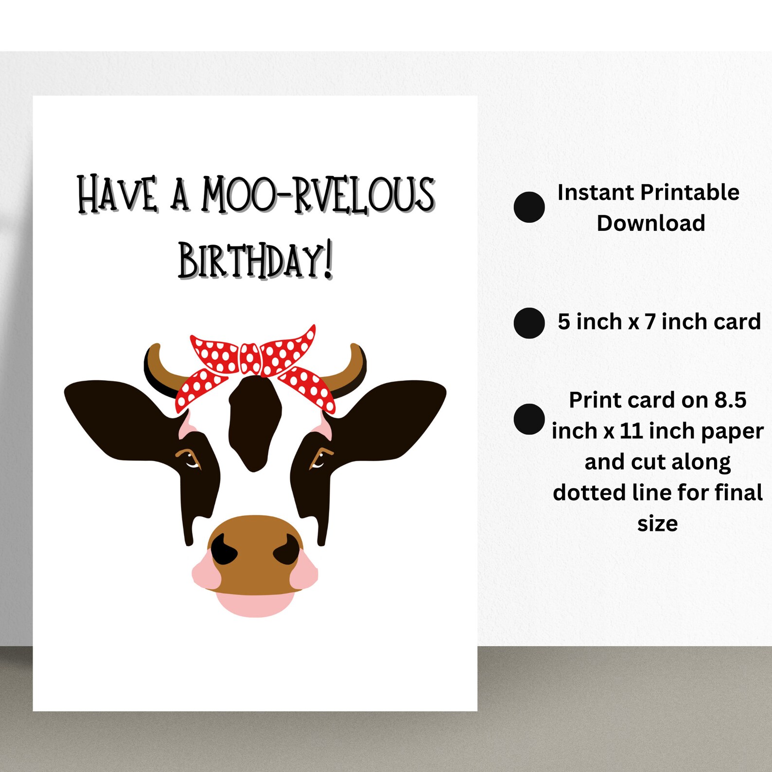 Cow Printable Birthday Card, Digital Download Card for Cow Lovers ...