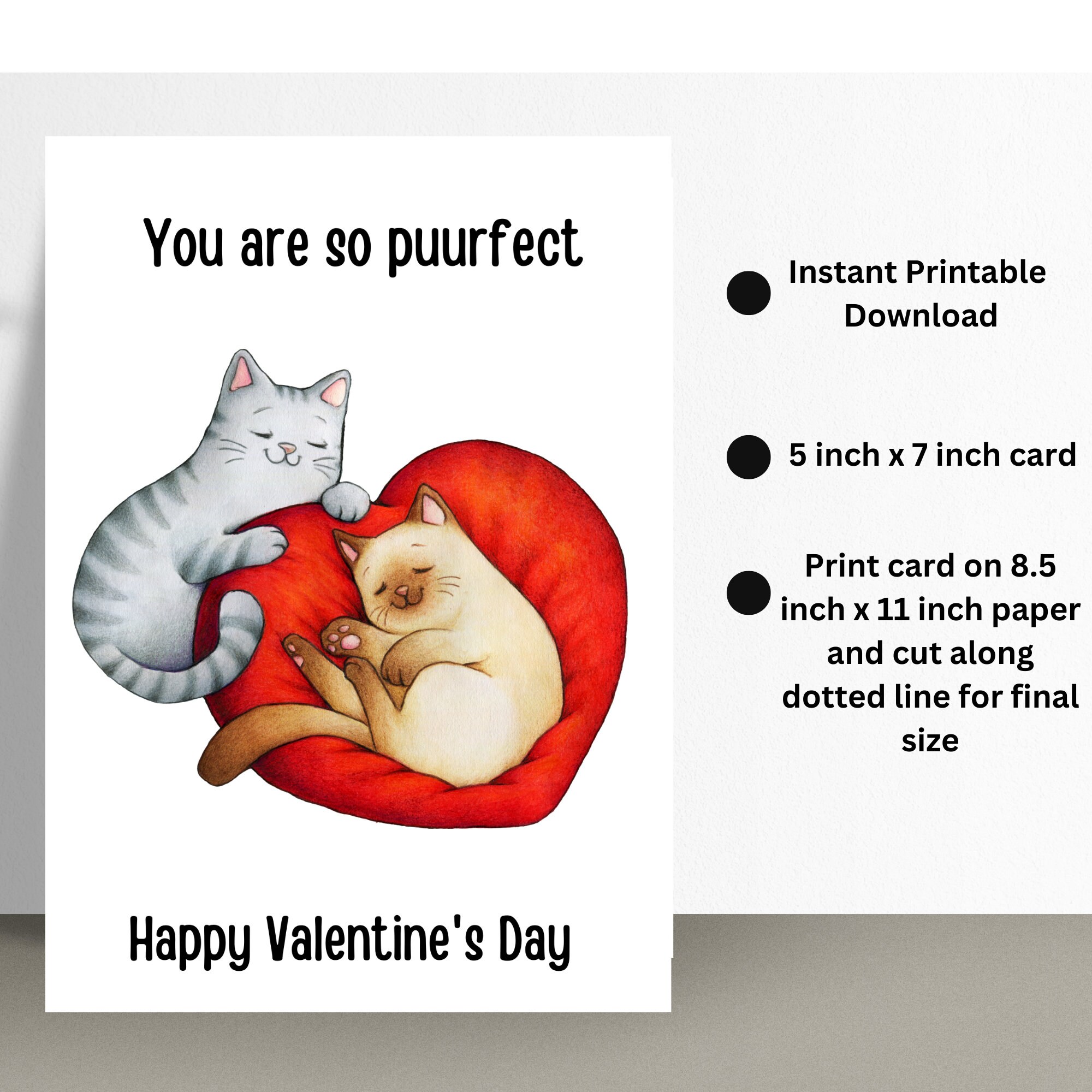 Funny Cat Printable Valentine's Day Card, Digital Download Card for Cat ...