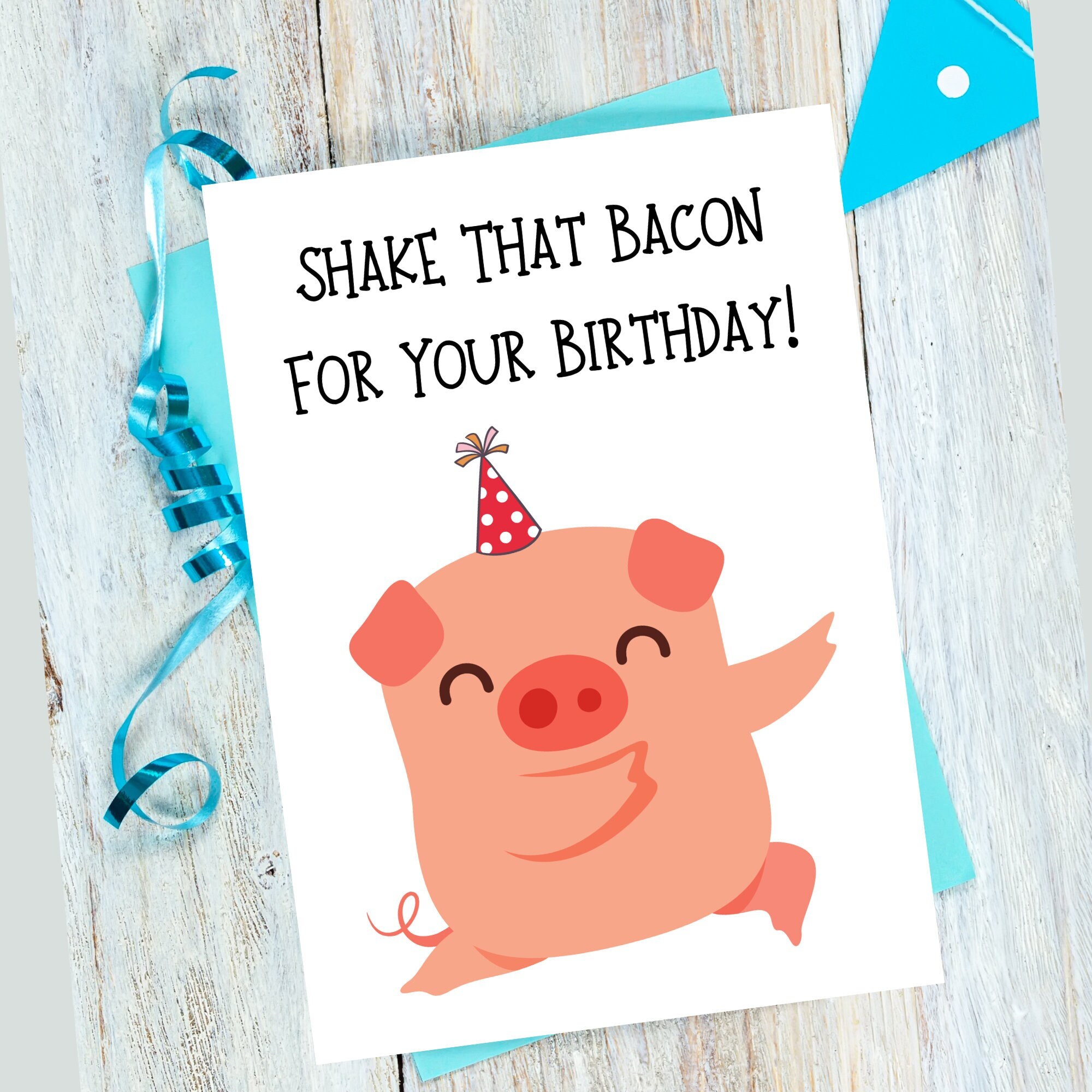 Funny Pig Printable Birthday Card, Digital Download Card for Pig Lovers ...