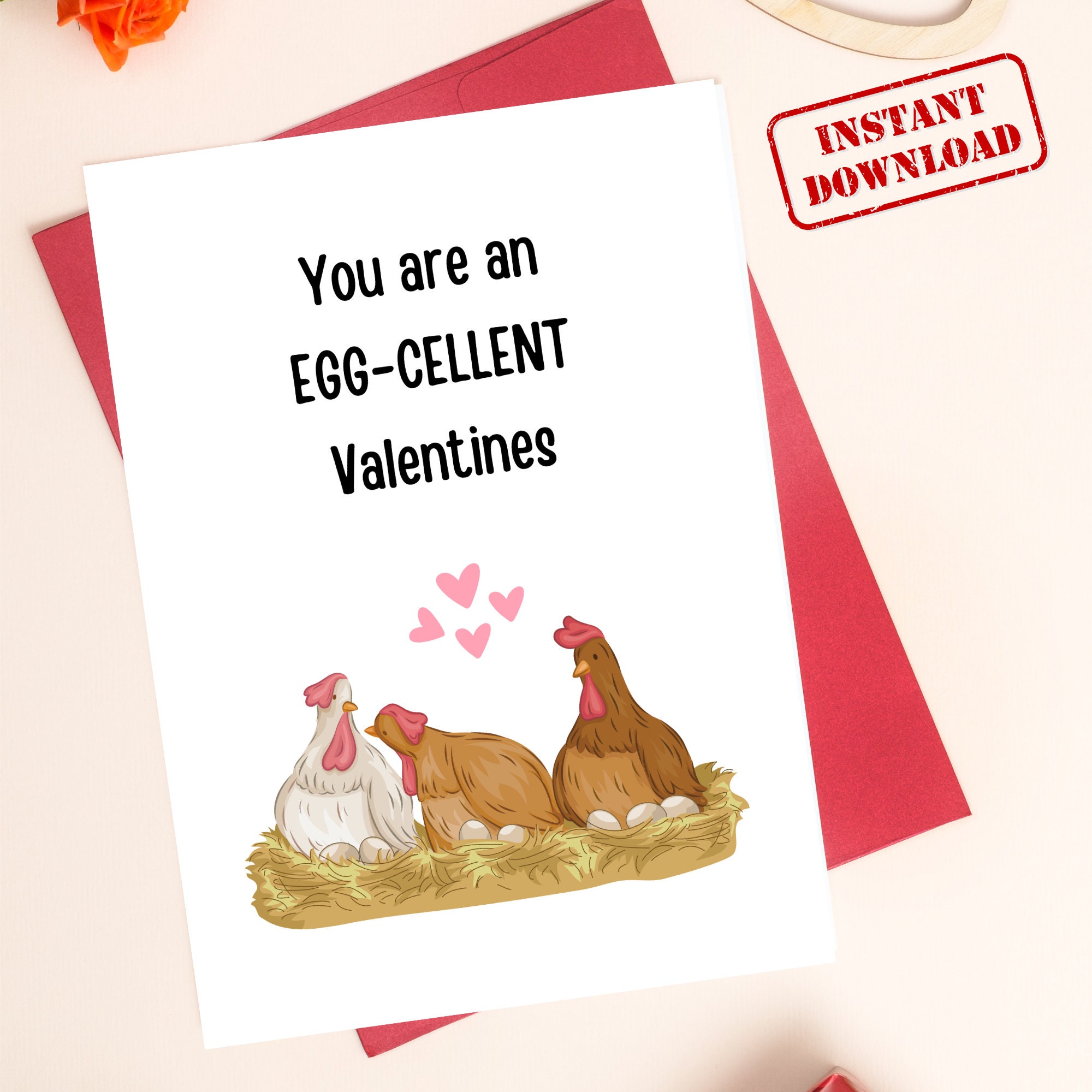 Funny Chicken Printable Valentine's Day Card, Digital Download Card for ...