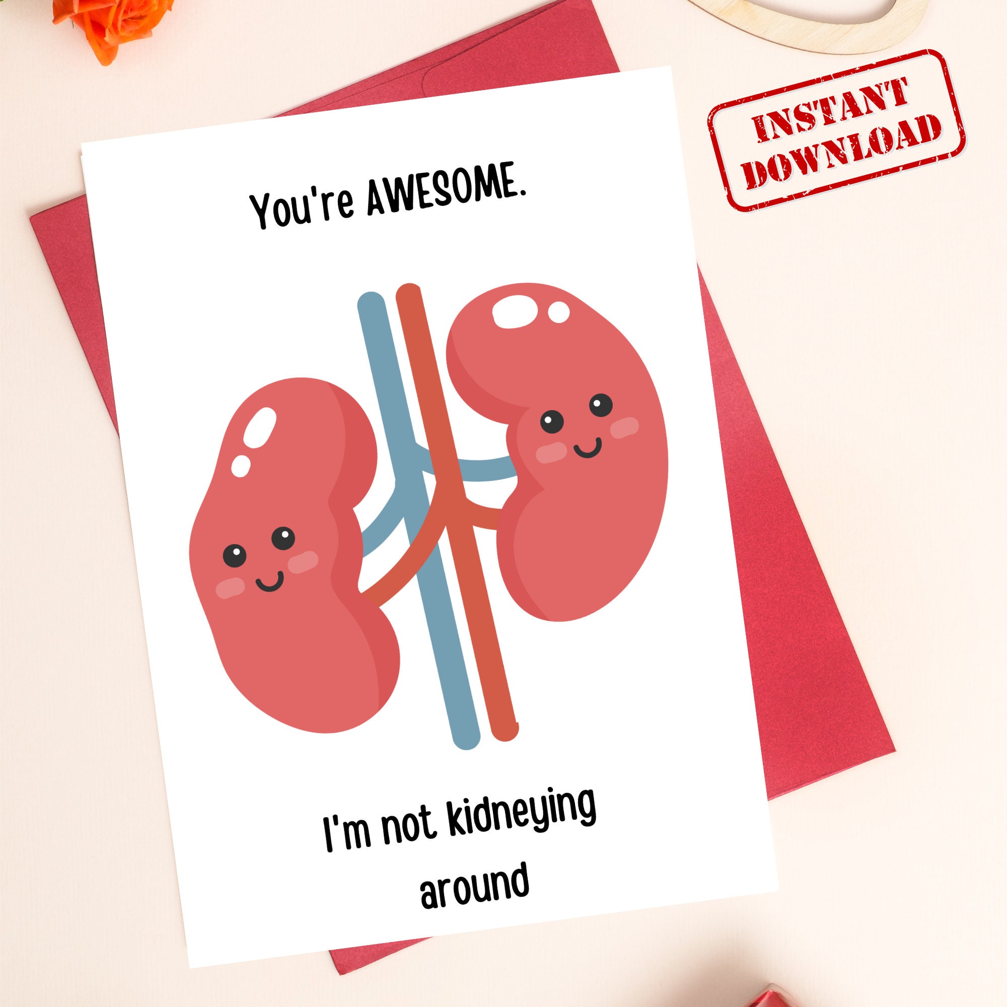 Funny Kidney Printable Valentine's Day Card, Digital Download Card for ...