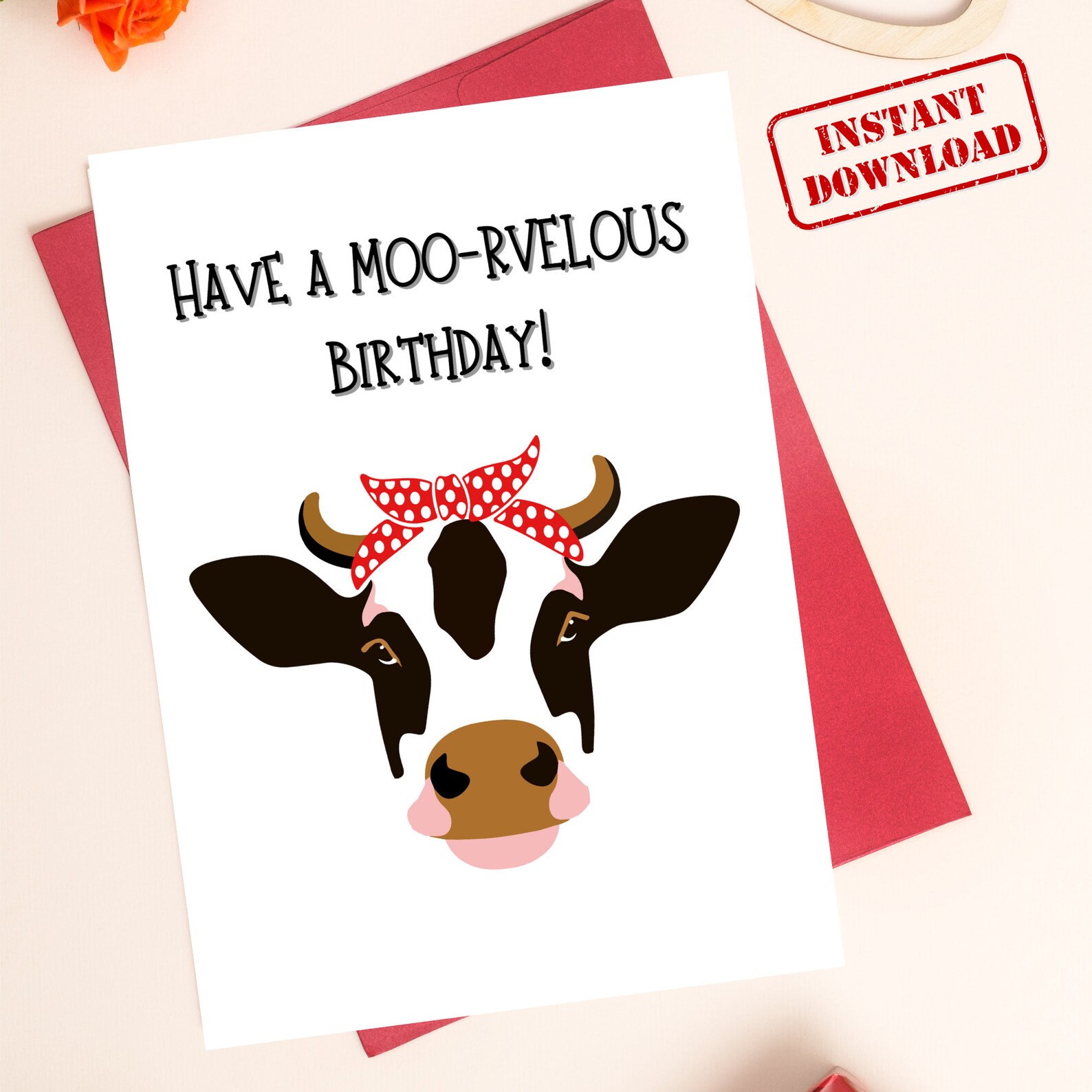 Cow Printable Birthday Card, Digital Download Card for Cow Lovers ...