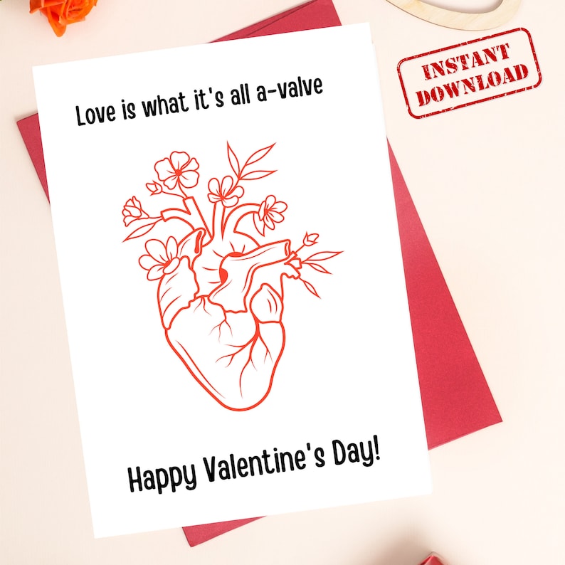 Funny Anatomical Heart Printable Valentine's Day Card, Digital Download ...