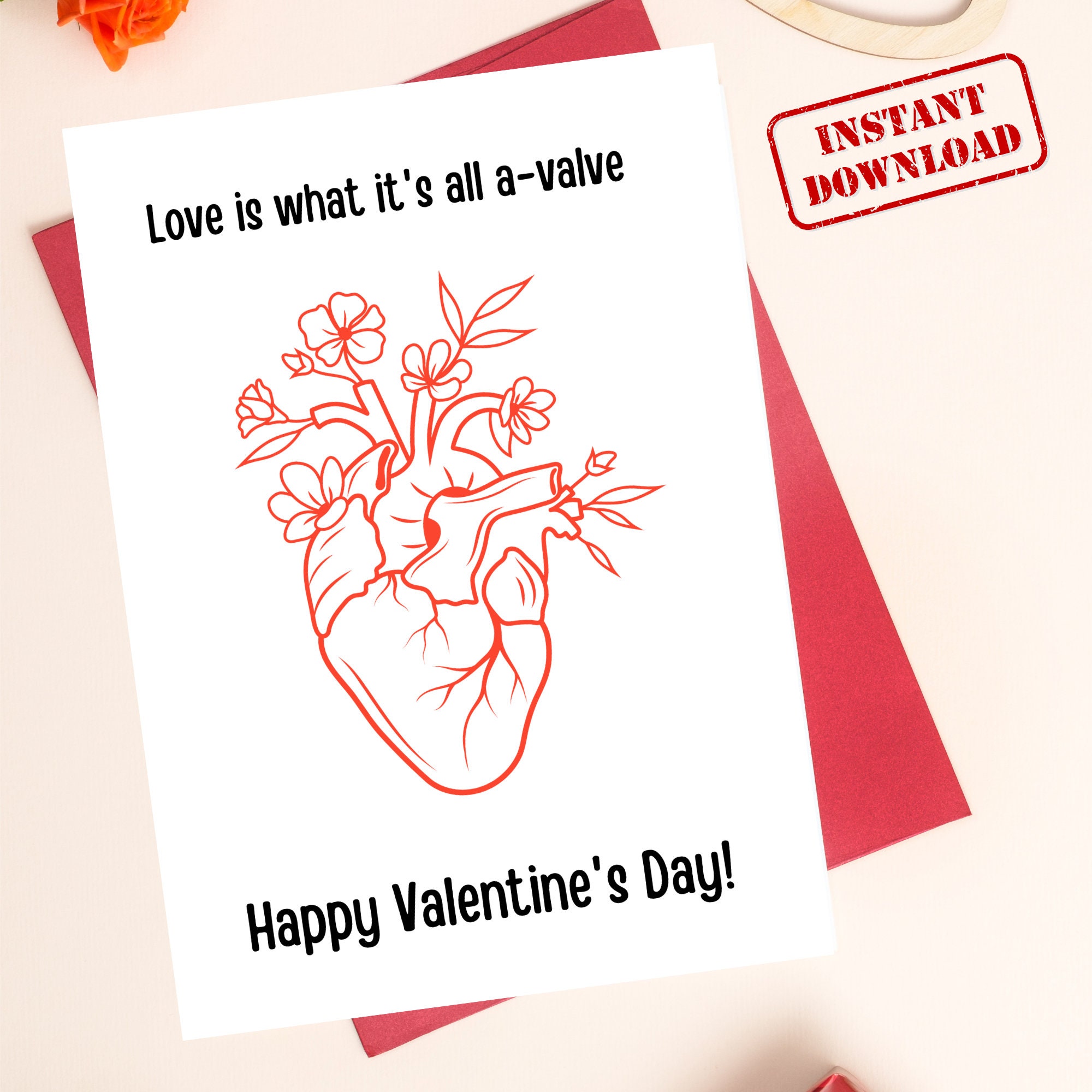 Funny Anatomical Heart Printable Valentine's Day Card, Digital Download ...