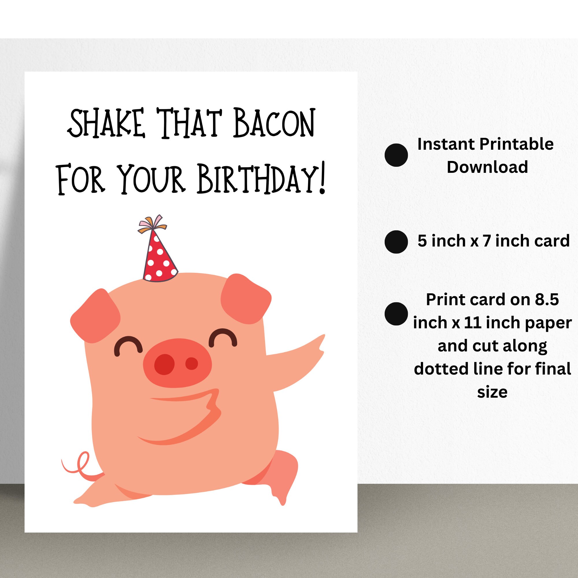 Funny Pig Printable Birthday Card, Digital Download Card for Pig Lovers ...