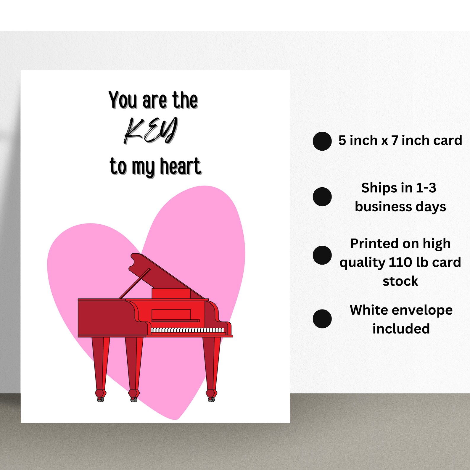 Piano Valentine's Day Card, Card for Music Lovers and Musicians, Unique ...