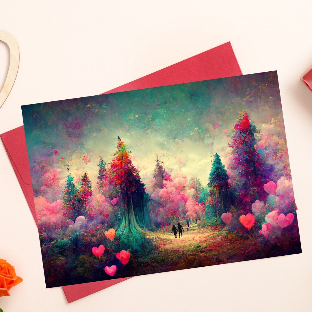 Whimsical Printable Valentine's Day Card, Fantasy Digital Download Card ...