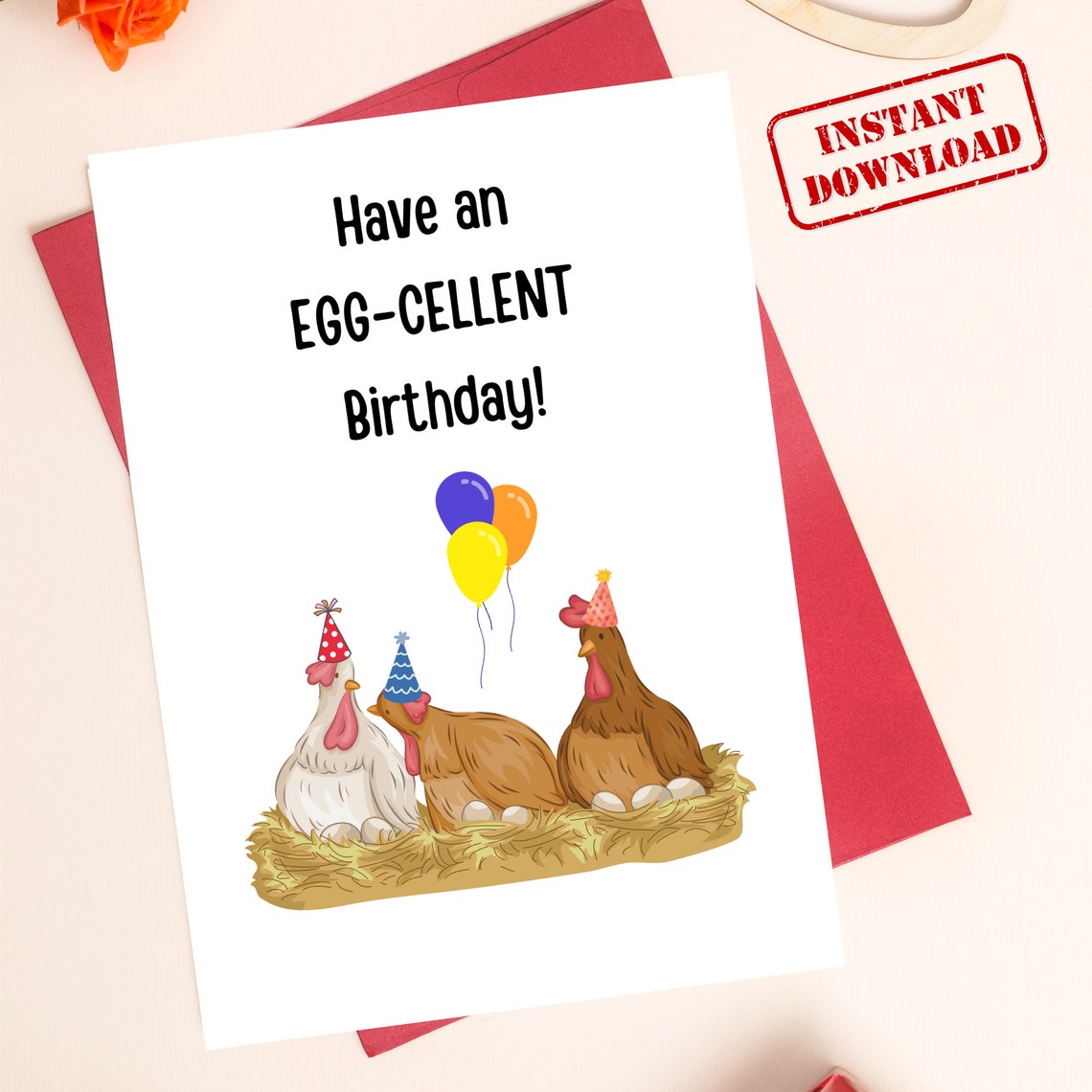 Funny Chicken Printable Birthday Card, Digital Download Card for ...