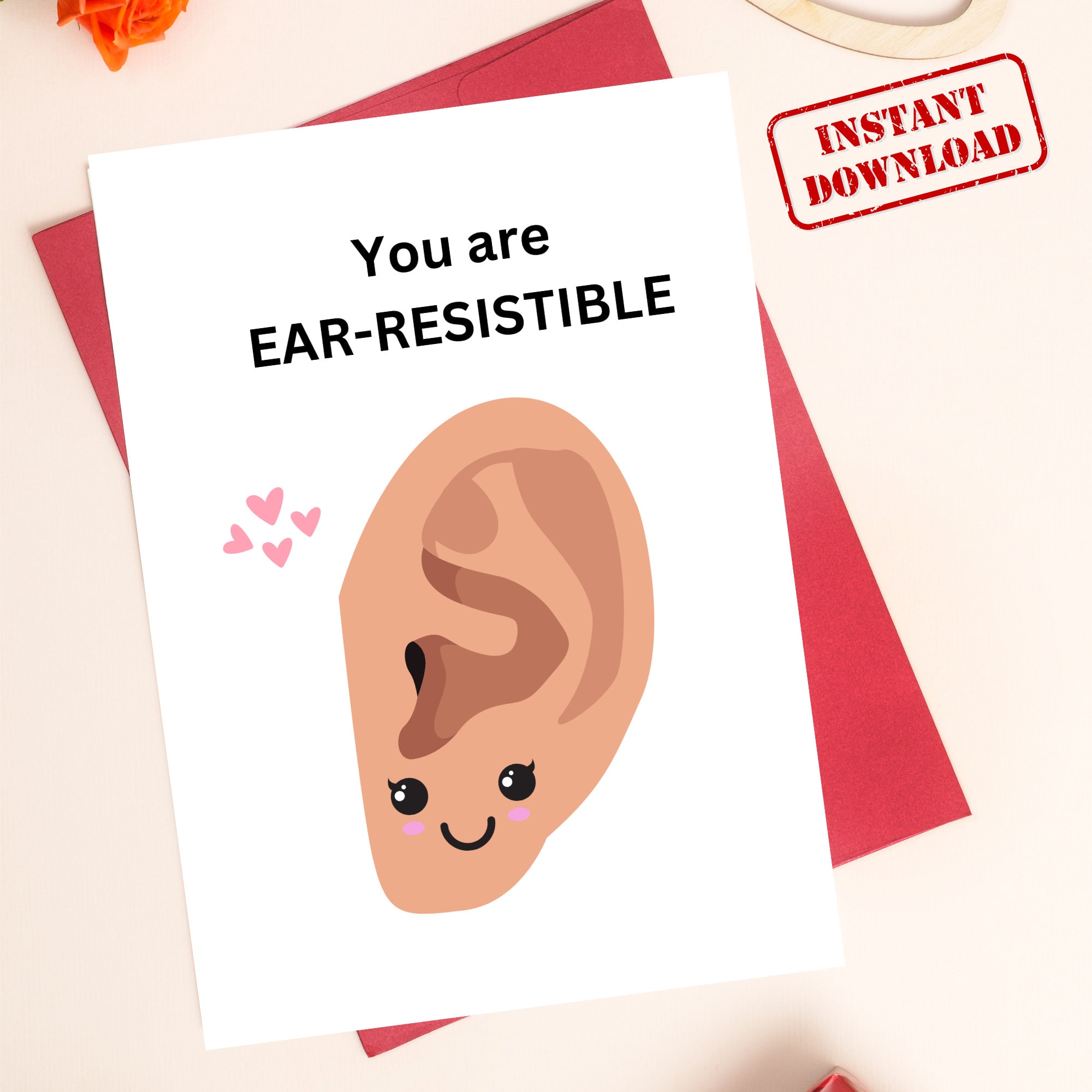 Funny Ear Printable Valentine's Day Card, Digital Download Card for ...