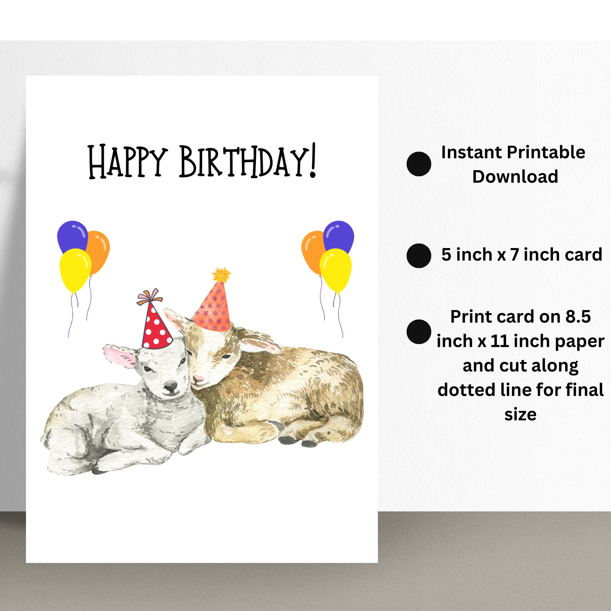 Cute Baby Goat Printable Birthday Card, Digital Download Card for Goat ...