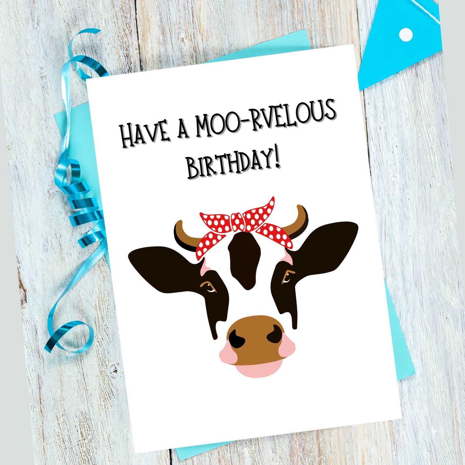 Cow Printable Birthday Card, Digital Download Card for Cow Lovers ...