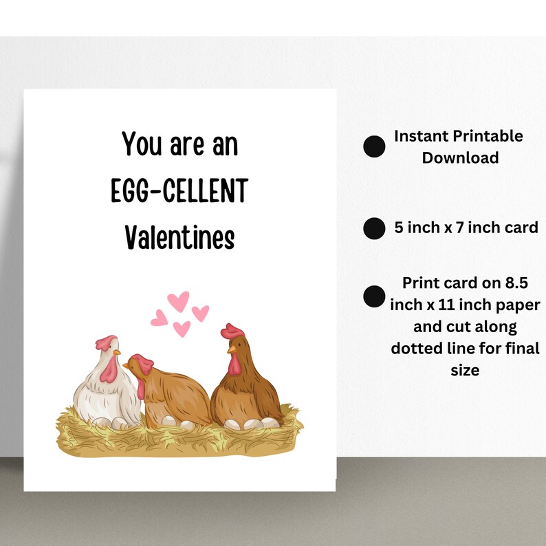 Funny Chicken Printable Valentine's Day Card, Digital Download Card for ...