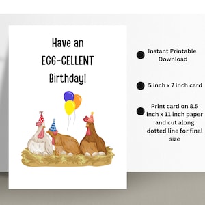 Funny Chicken Printable Birthday Card, Digital Download Card for ...