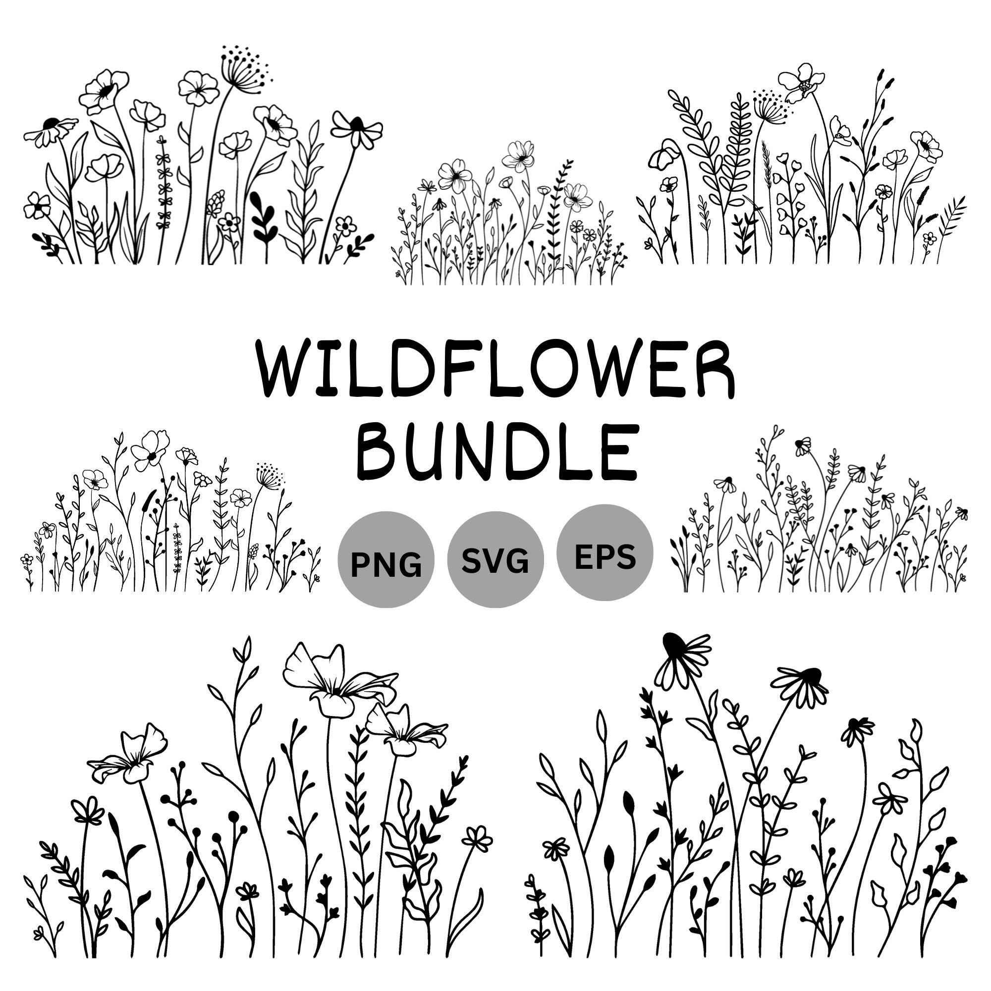 Wildflower Bundle Svg, Flower Border SVG, Flower Meadow Svg, Flowers ...