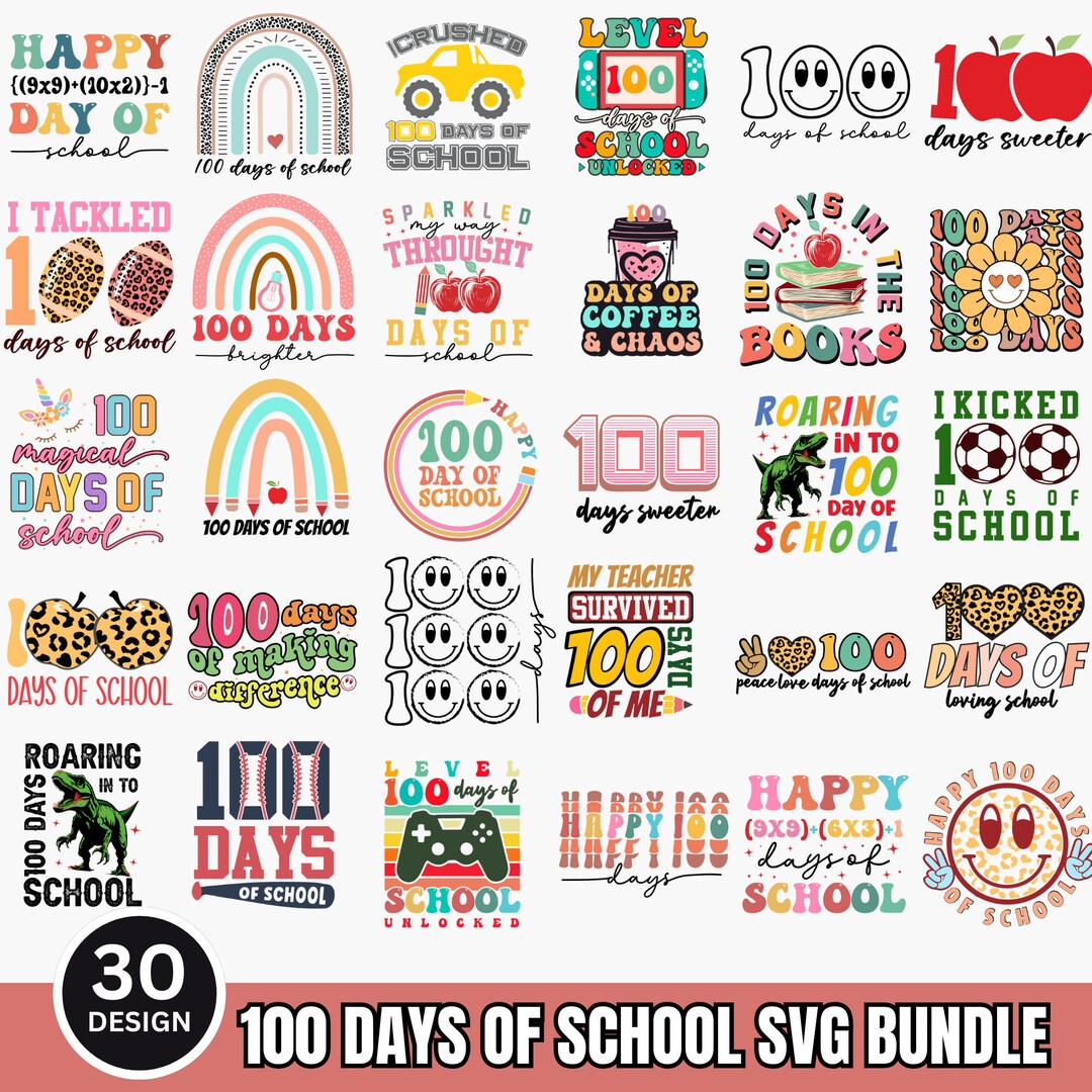 100 Days of School SVG Bundle, 100 Days Brighter, 100th School SVG, 100 ...