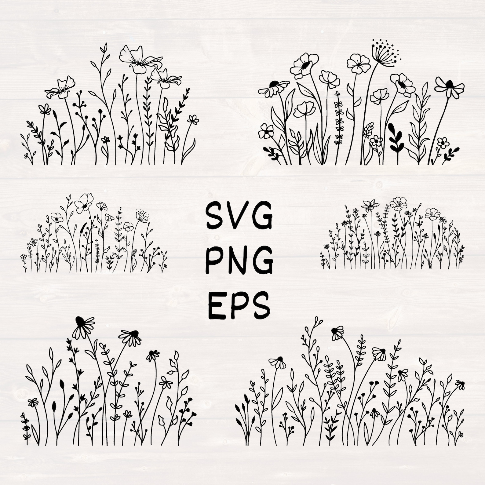 Wildflower Bundle Svg, Flower Border SVG, Flower Meadow Svg, Flowers ...