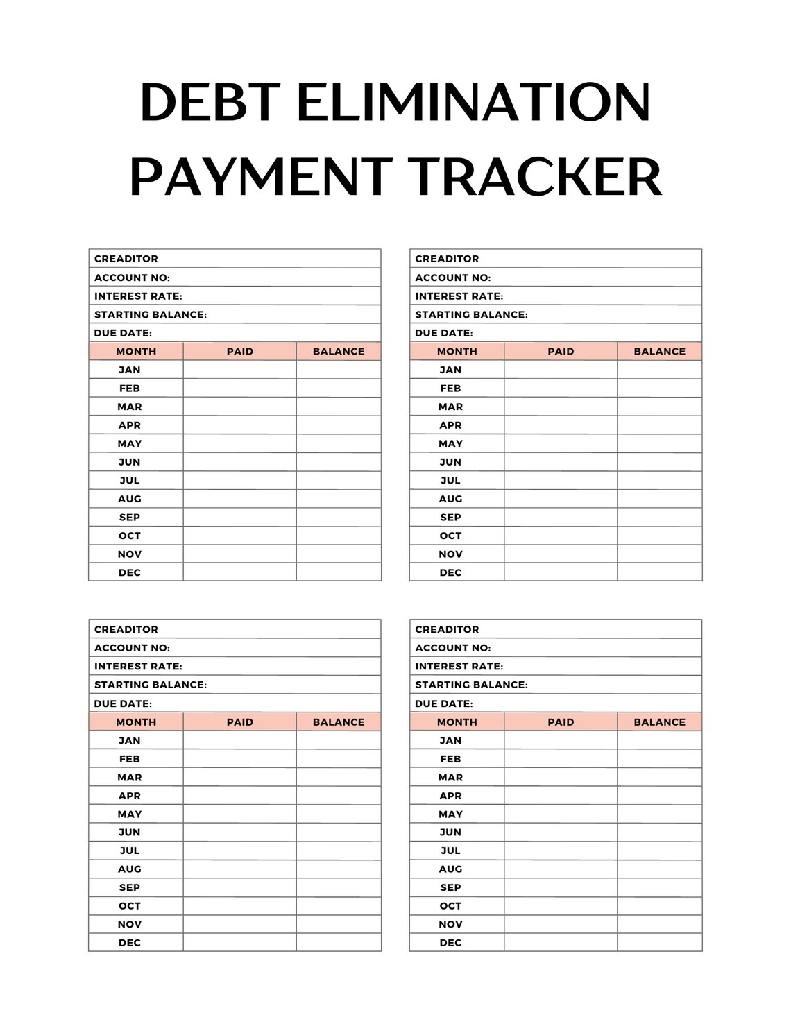 Debt Elimination Tracker - Etsy