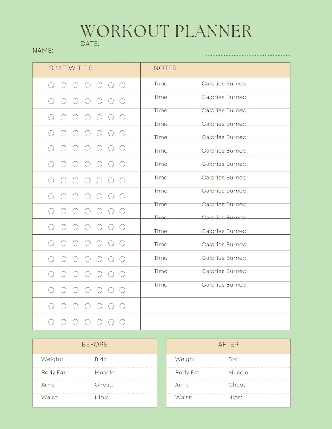 Workout Tracker Planner Page, Printable - Etsy