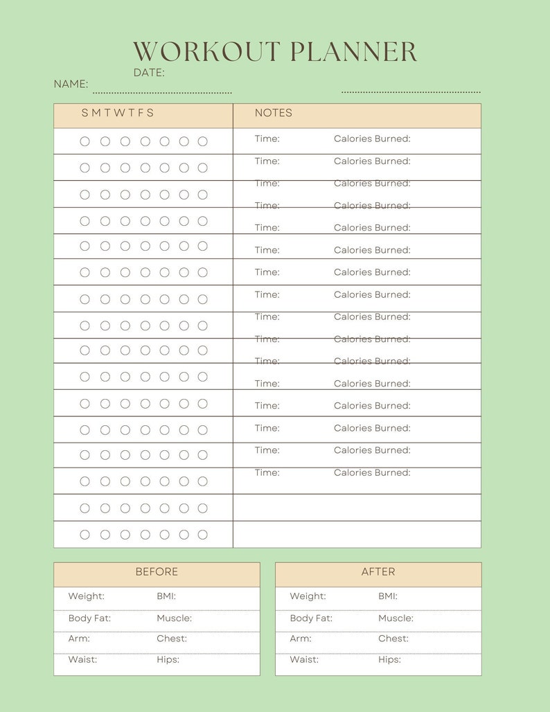 Workout Tracker Planner Page, Printable - Etsy