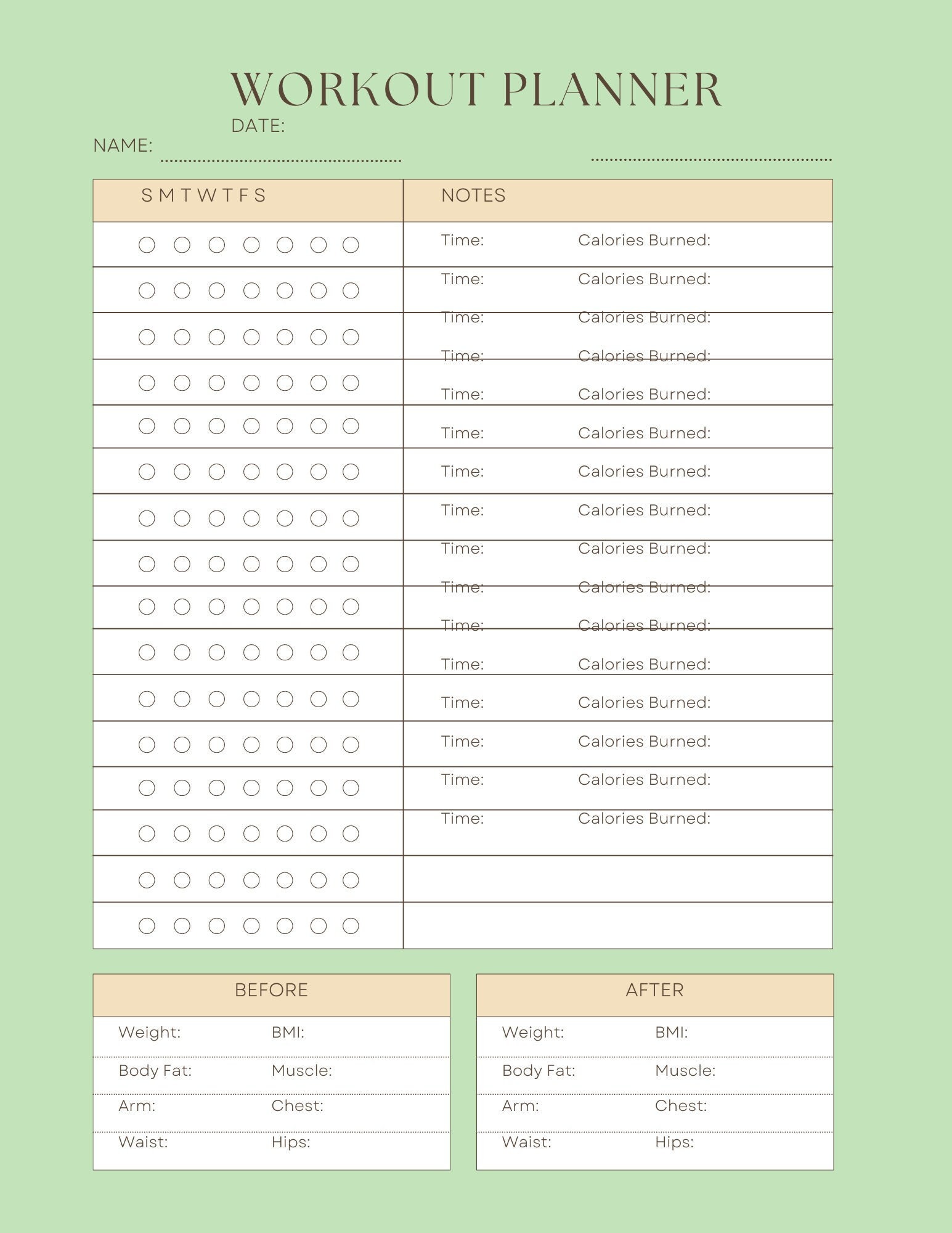 Workout Tracker Planner Page, Printable - Etsy