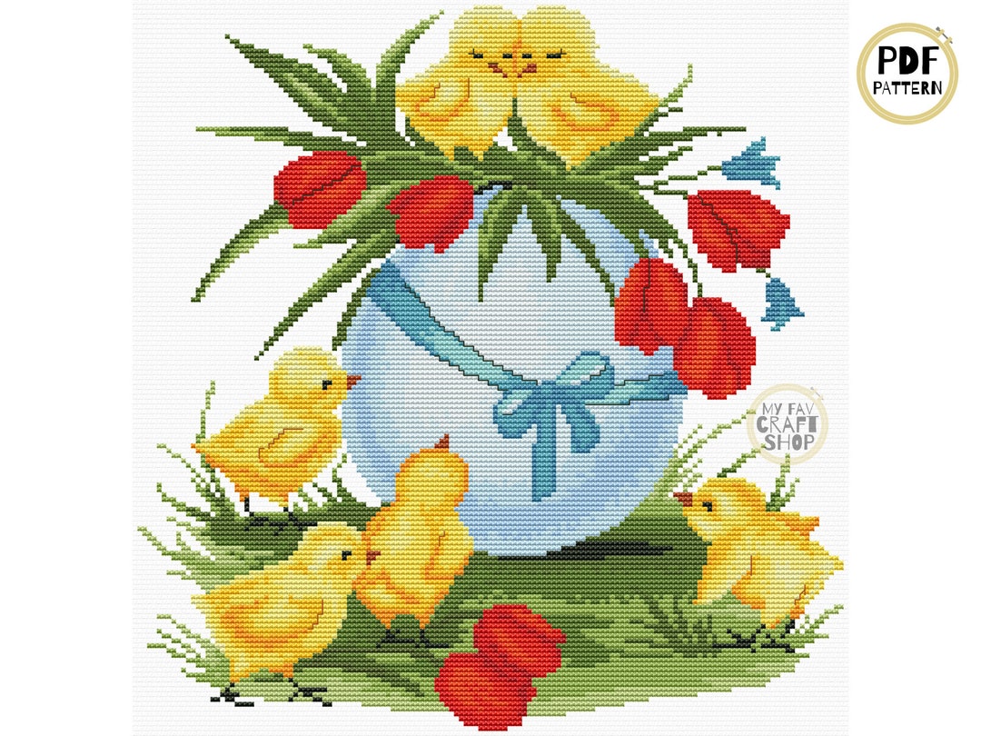 Easter Egg and Chicks Cross Stitch PDF. Instant Download. Cute Counted ...