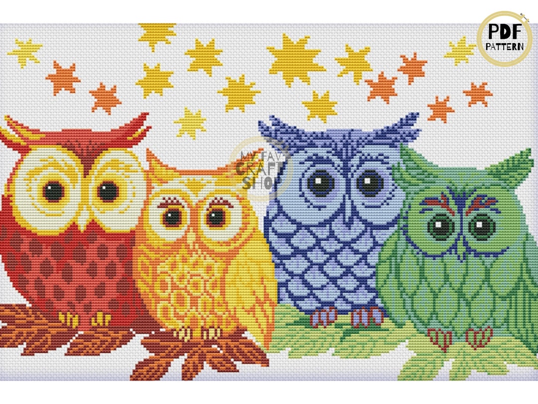 Colorful Owls Cross Stitch Pattern: Modern Bird Embroidery (PDF ...