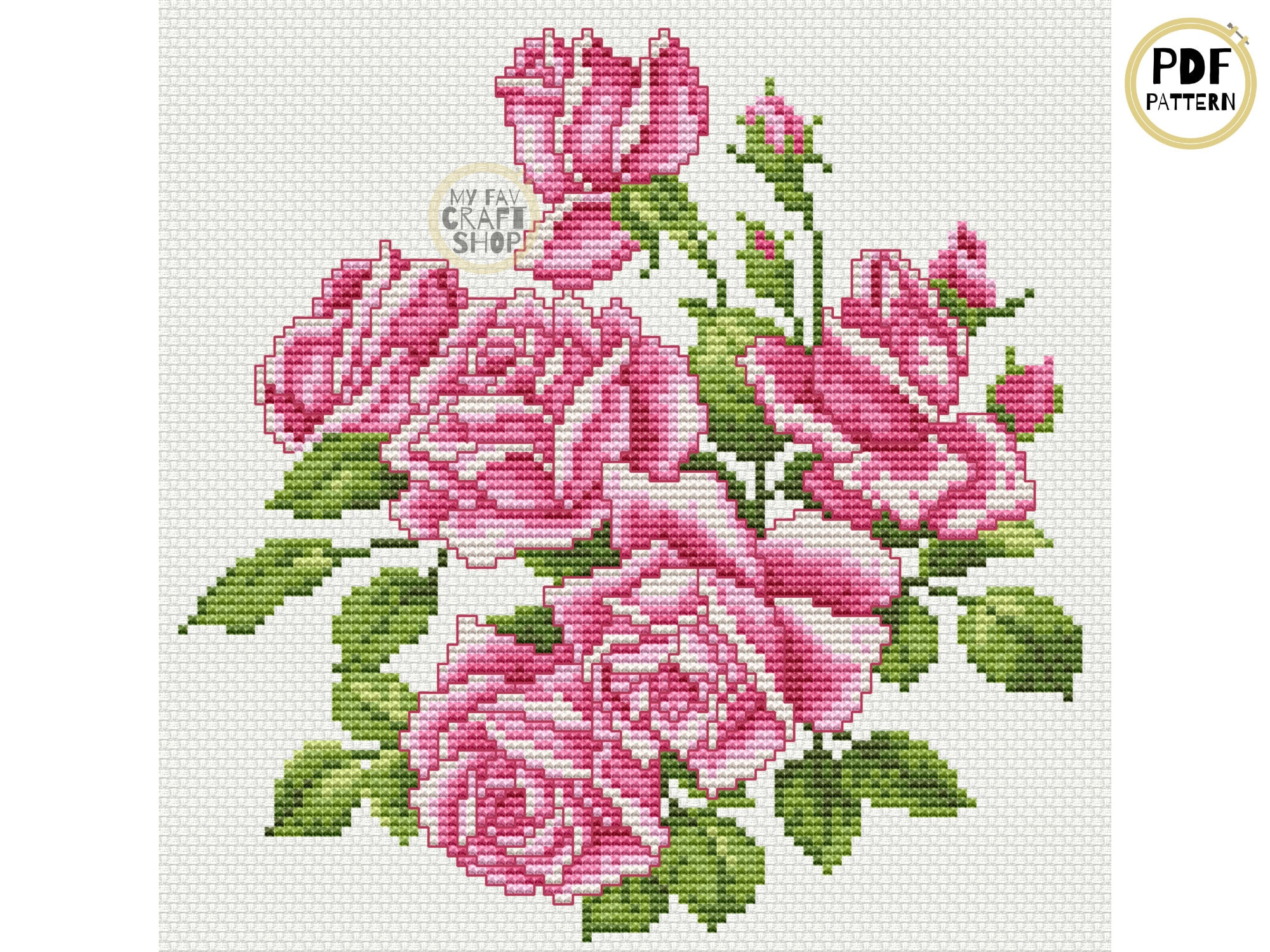 Pink Roses Cross Stitch PDF. Instant Download. Vintage Counted Cross ...