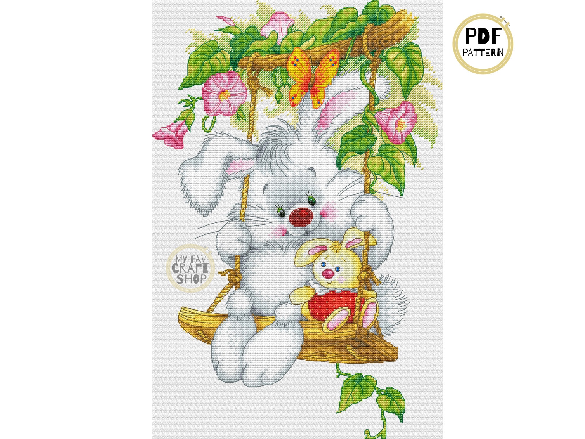 Bunny Cross Stitch Pattern, Cute Easter Spring Design (PDF Download) - Etsy