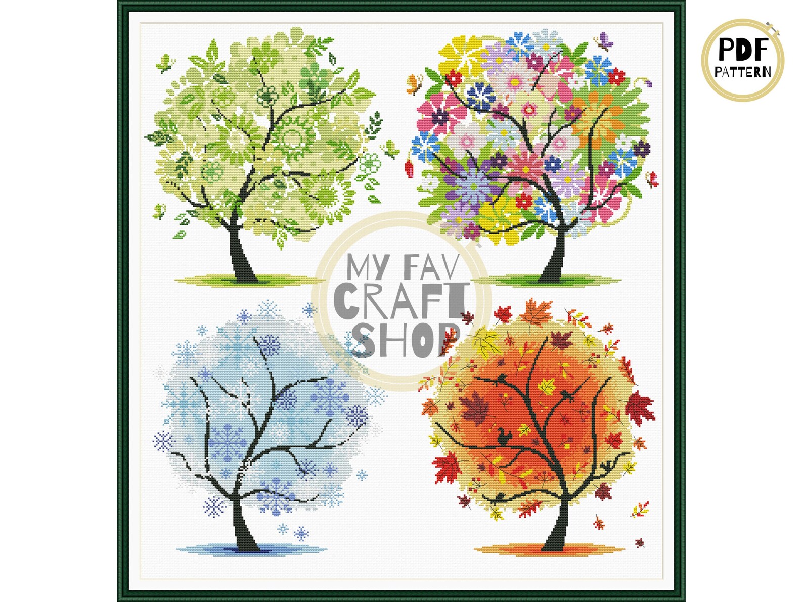 Seasonal Tree Cross Stitch Pattern: Modern Nature Embroidery (PDF ...