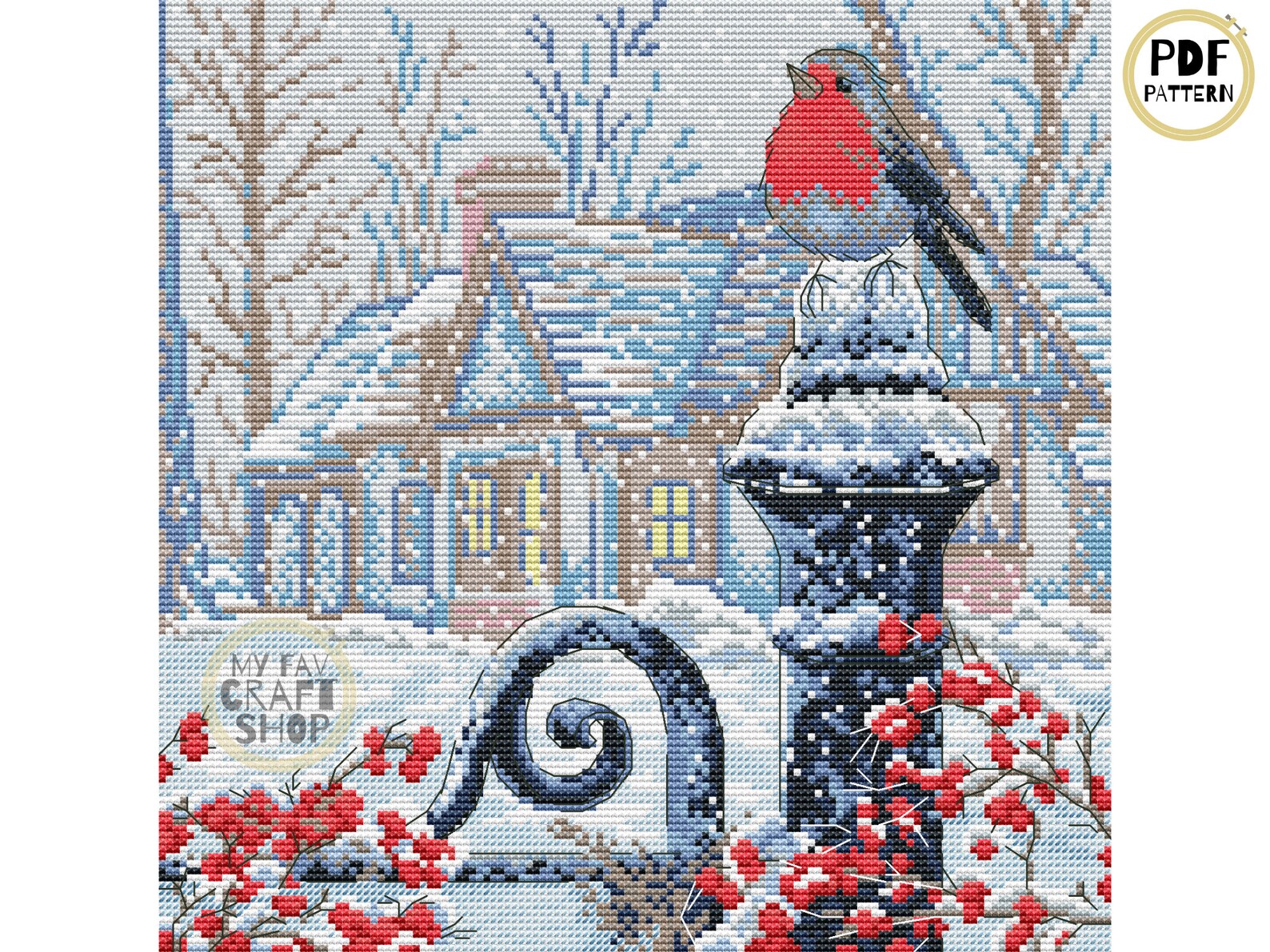 Christmas Morning Cross Stitch Pattern: Winter Robin Embroidery (PDF ...