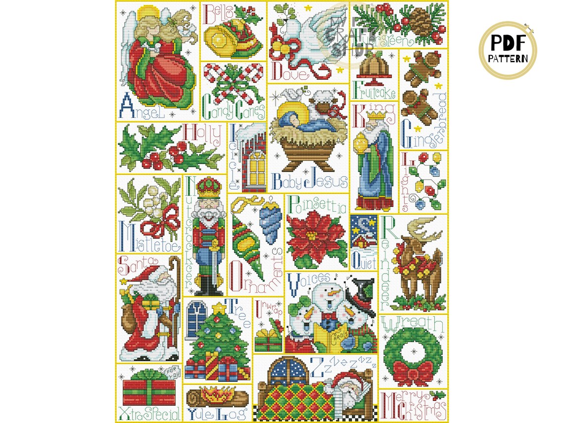 Christmas Alphabet Cross Stitch PDF. Instant Download. Counted Cross ...