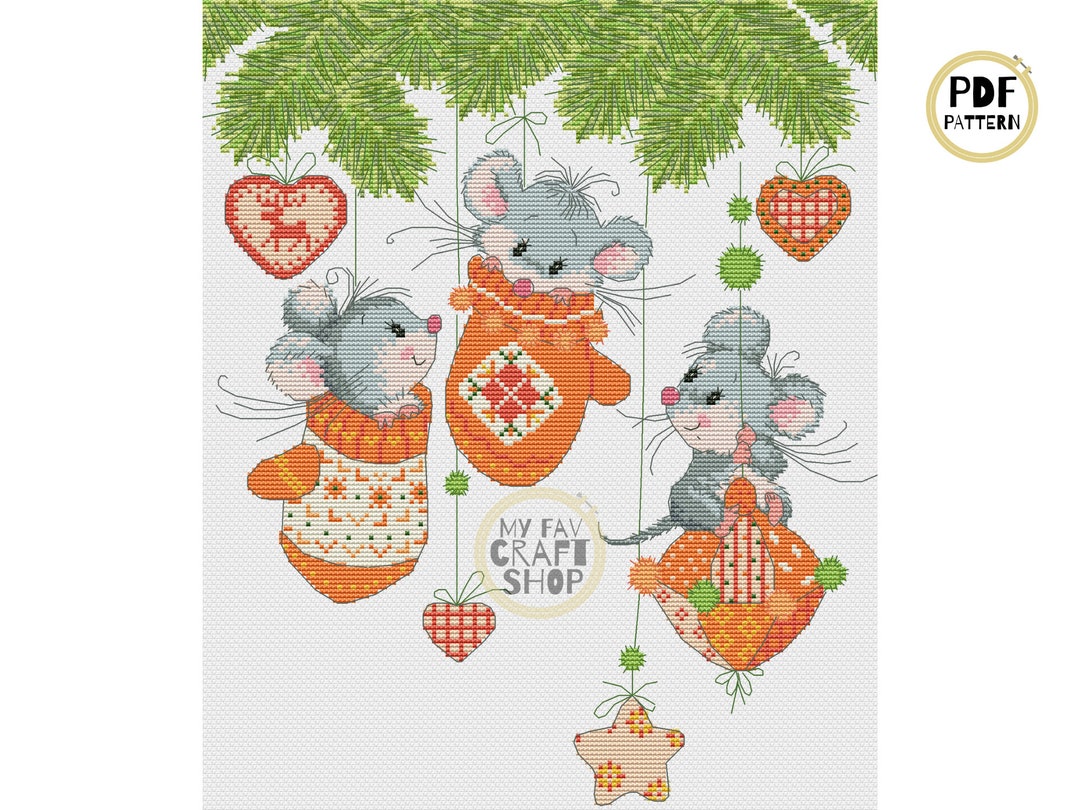 Christmas Mice Cross Stitch Pattern: Modern Embroidery (PDF Download ...