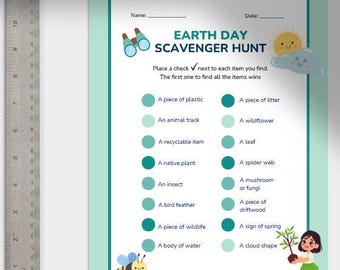 Earth Day Scavenger Hunt for Kids - Nature Walk Printable Game, Outdoor ...