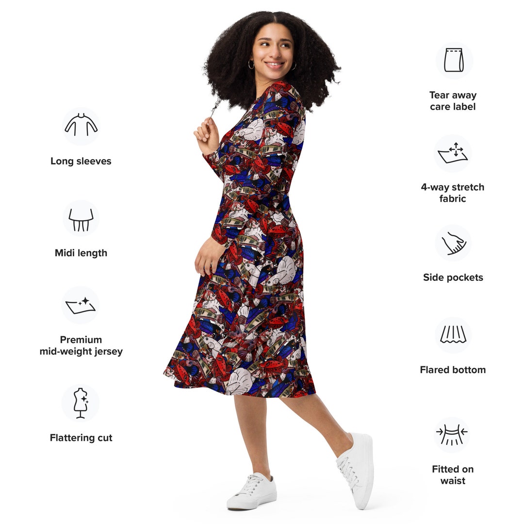 Betta Fish Dress, All-over Print Long Sleeve Midi Dress, Freshwater - Etsy