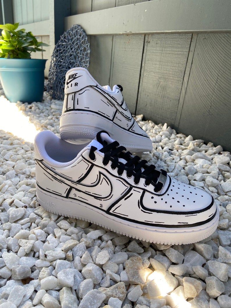 Custom Sneakers AF1 Black Cartoon-drawing Design Hand - Etsy