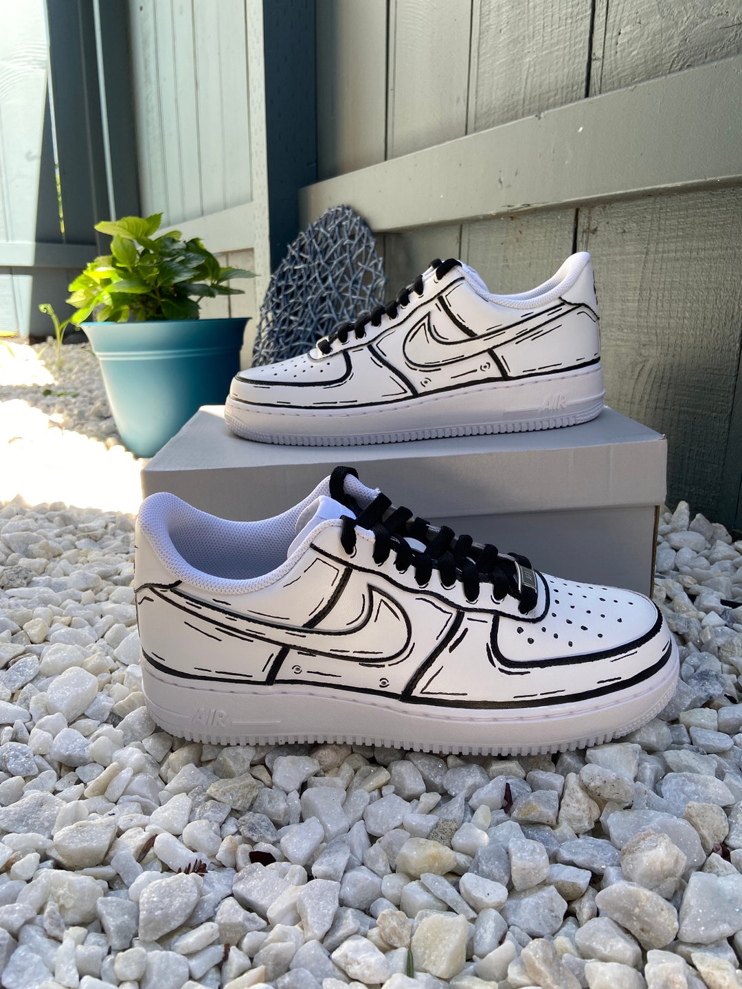 Custom Sneakers AF1 Black Cartoon-drawing Design Hand - Etsy