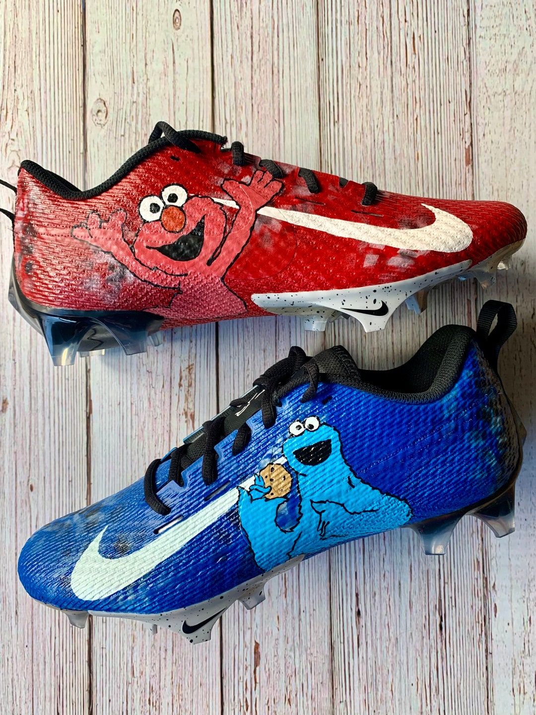 Elmo X Cookie Monster Custom Football/soccer/baseball Cleats - Etsy