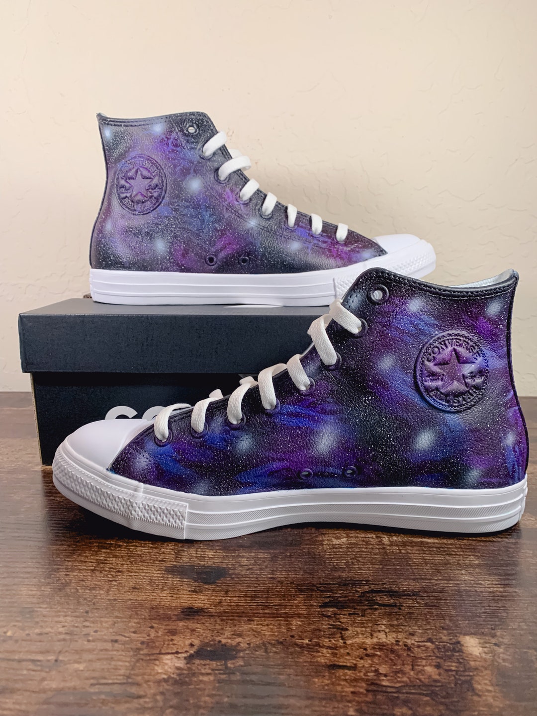 Galaxy Custom Leather Sneakers Chuck Taylor Cnvrse All Star Hand ...