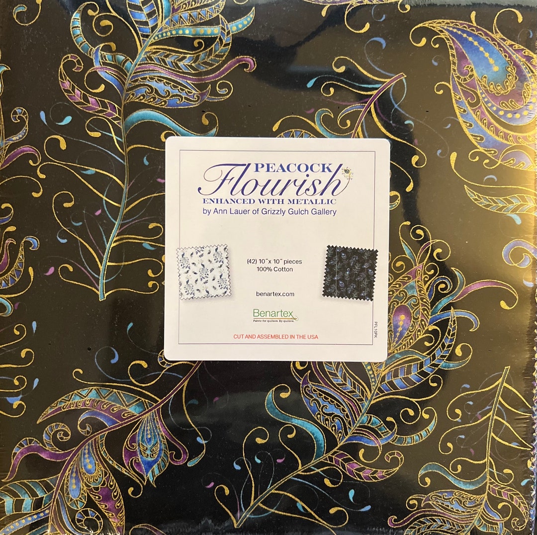 Peacock Flourish Enhanced With Metallic Layer Cake by Ann Lauer for Benartex - Etsy